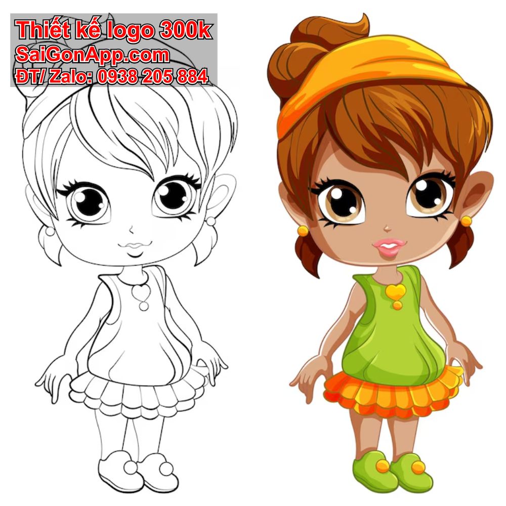 Tô màu búp bê chibi, THIẾT KẾ 300K ĐẸP CHUYÊN NGHIỆP SaiGonApp