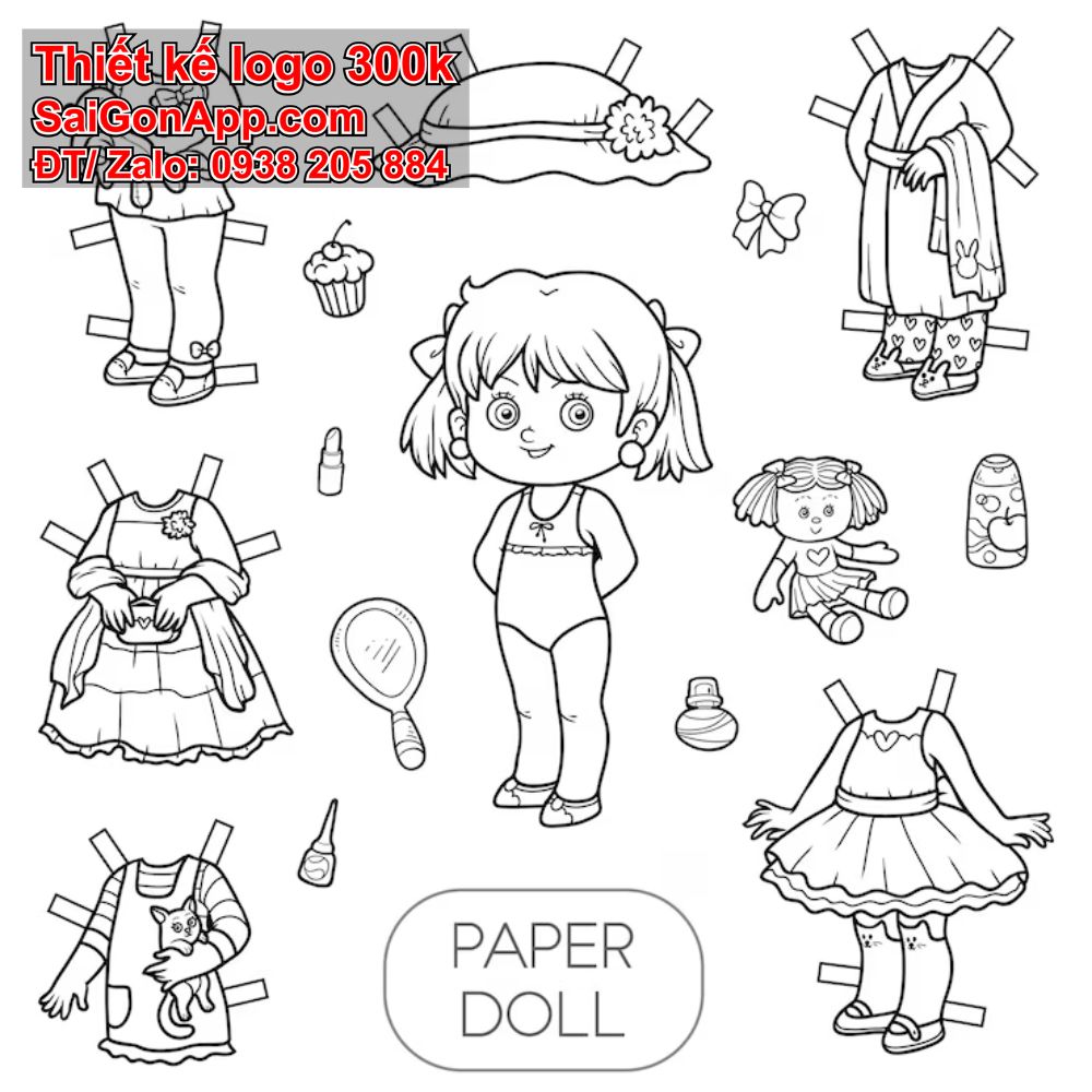 Tranh tô màu búp bê giấy chibi, THIẾT KẾ 300K ĐẸP CHUYÊN NGHIỆP SaiGonApp